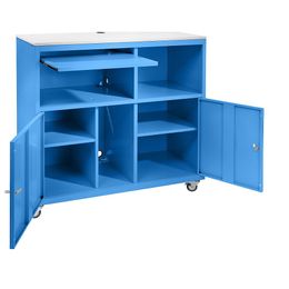 eurokraft basic PC-Pult, mobil, HxBxT 1184 x 1180 x 590 mm, lichtblau RAL 5012