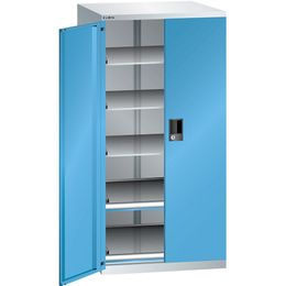 LISTA Schubladenschrank mit Flügeltüren, Höhe 1450 mm, 5 Böden, Traglast 75 kg, lichtgrau / lichtblau