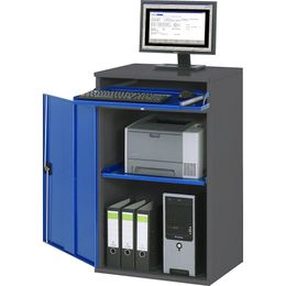 Rau Computer-Arbeitsstation, Schrankgehäuse mit 1 Ausziehboden, Breite 650 mm, anthrazit / enzianblau