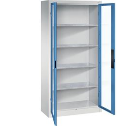 C+P Sichtfenster-Flügeltürschrank, HxBxT 1950 x 930 x 400 mm, 4 Fachböden, lichtgrau / lichtblau