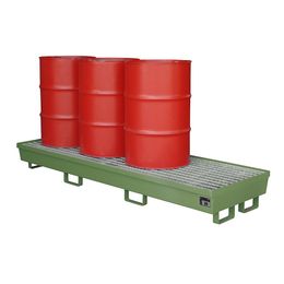 eurokraft pro Stahl-Auffangwanne mit Randprofilierung, für 4 x 200-l-Fässer, LxB 2400 x 800 mm, grün RAL 6011