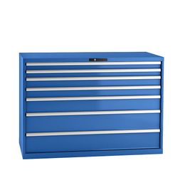 LISTA Schubladenschrank, Stahlblech, HxB 1000 x 1431 mm, 7 Schubladen, Tragkraft 75 kg, enzianblau