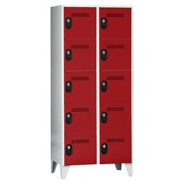 Wolf 5er-Schließfachschrank Köln, 2 Abteile, lichtgrau / feuerrot, 800 mm