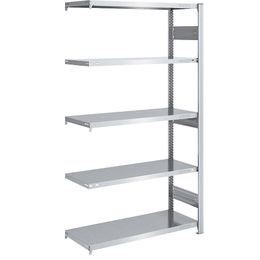 hofe Schwerlast-Steckregal, verzinkt, beidseitig, Regalhöhe 2000 mm, 5 Böden, Anbauregal, BxT 1000 x 500 mm