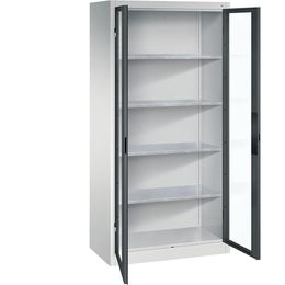 C+P Sichtfenster-Flügeltürschrank, HxBxT 1950 x 930 x 500 mm, 4 Fachböden, lichtgrau / anthrazitgrau