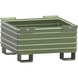 Heson Schwerlast-Stapelbehälter, BxL 1000 x 1200 mm, mit U-förmigen Füßen, grün lackiert, ab 10 Stk