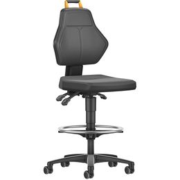 eurokraft pro Arbeitsdrehstuhl, schwarz, mit Sitz-Stopp-Rollen und Fußring, PU-Schaumpolster
