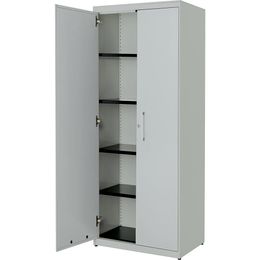 Mauser Flügeltürenschrank, HxB 1956 x 800 mm, Stahlplatte, 4 Fachböden, lichtgrau / lichtgrau / lichtgrau