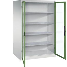 C+P Sichtfenster-Flügeltürschrank, HxBxT 1950 x 1200 x 800 mm, 4 Fachböden, lichtgrau / resedagrün