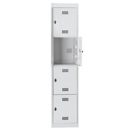 Wolf 4er-Schließfachschrank Hamburg, 1 Abteil, 4 Fächer, Höhe 410 mm, Breite 400 mm, Anbauelement, lichtgrau / lichtgrau