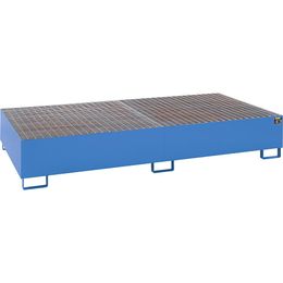 eurokraft pro Stahl-Auffangwanne für Tankcontainer IBC / KTC, LxBxH 2650 x 1300 x 435 mm, Auffangvolumen 1000 l, lackiert, blau RAL 5012