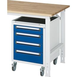 Rau Roll-Container, HxBxT 690 x 490 x 600 mm, 4 Schubladen, lichtgRau / enzianblau