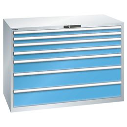 LISTA Schubladenschrank, 7 Schubladen, BxTxH 1431 x 725 x 1000 mm, lichtgrau / lichtblau