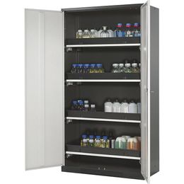 ASECOS Labor-Chemikalienschrank, 2-türig, hoch, 4 Auszüge, ohne Sichtfenster, grau