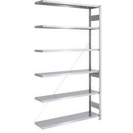 eurokraft pro Schwerlast-Steckregal, verzinkt, Regalhöhe 2500 mm, Anbauregal, BxT 1300 x 400 mm