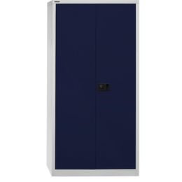 Bisley UNIVERSAL Flügeltürenschrank, HxBxT 1950 x 914 x 400 mm, 4 verzinkte Fachböden, 5 Ordnerhöhen, lichtgrau / oxfordblau