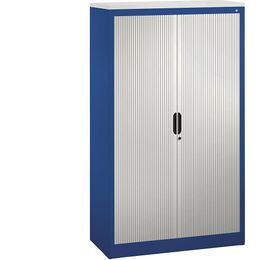 C+P Rollladenschrank mit Horizontal-Jalousie, HxBxT 1660 x 1000 x 420 mm, 3 Fachböden, 4 Ordnerhöhen, enzianblau / lichtgrau