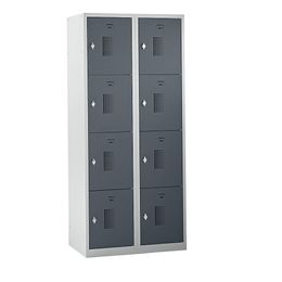 eurokraft basic 4er-Schließfachschrank Amsterdam, 2 Abteile, lichtgrau / basaltgrau, B 800 mm, 8 Fächer, Drehriegel