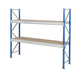 Manorga Schwerlast-Großfachregal mit Spanplattenauflagen, Rahmenfarbe blau, HxBxT 1996 x 2860 x 1000 mm, Grundregal
