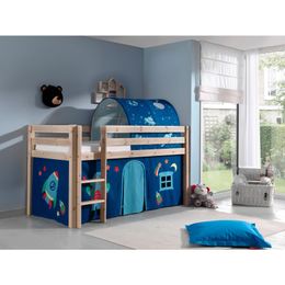 Vipack Spielbett Pino, Kiefer massiv natur mit Vorhang und Tunnel - Dessin Astro