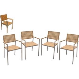 Garden Pleasure 4x Teak Stapelstuhl Gartenstuhl Stuhl Set Stapelsessel stapelbar Holz Sitzgruppe