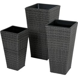 Garden Pleasure 3er Set Rattan Pflanzschale Blumentopf Pflanzschale Übertopf Kübel Blumenkübel