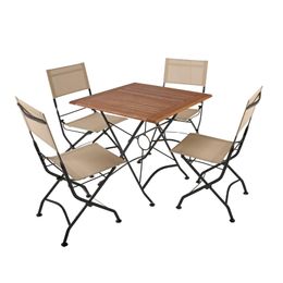 Garden Pleasure 5-tlg. Holz Tischgruppe TRIEST Set Garten Sitzgruppe Outdoor Metall Möbel Tisch