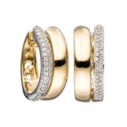 Jobo Paar Creolen Ohrringe mit 86 Diamanten, 585 Gold bicolor, gelb|goldfarben