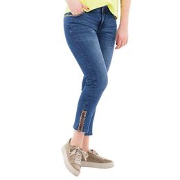 incasual Skinny-fit-Jeans Röhrenhose koerpernah mit Stickerei und Perlendetails