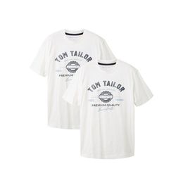 Tom Tailor T-Shirt Logo T-Shirt 2-er Pack Kurzarm Set mit Logo Print (2-tlg) 6356 in Weiß-2
