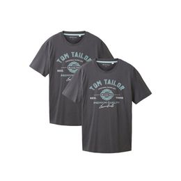 Tom Tailor T-Shirt Logo T-Shirt 2-er Pack Kurzarm Set mit Logo Print (2-tlg) 6356 in Grau-2