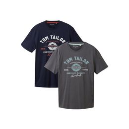 Tom Tailor T-Shirt Logo T-Shirt 2-er Pack Kurzarm Set mit Logo Print (2-tlg) 6356 in Blau-Grau