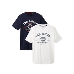 Tom Tailor T-Shirt Logo T-Shirt 2-er Pack Kurzarm Set mit Logo Print (2-tlg) 6356 in Blau-Weiß