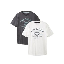 Tom Tailor T-Shirt Logo T-Shirt 2-er Pack Kurzarm Set mit Logo Print (2-tlg) 6356 in Grau-Weiß