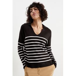 C&A Basic-Pullover mit V-Ausschnitt-gestreift