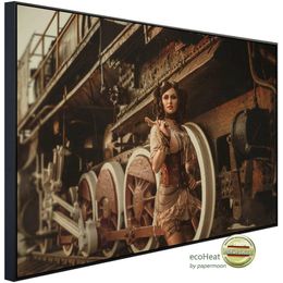 papermoon Infrarotheizung Steampunk Frau vor Zug, sehr angenehme Strahlungswärme, bunt