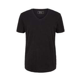 Tom Tailor Denim Herren T-Shirt mit V-Ausschnitt, schwarz, Gr. S