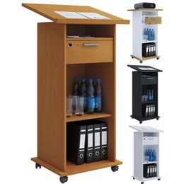 Vcm Holz mobiles Rednerpult Ma&szlig;e ca. H. 108 bis 120 cm x B. 60 cm x T. 50 cm Stehpult mit Rollen rollbar mit Schublade Stehtisch - Melta