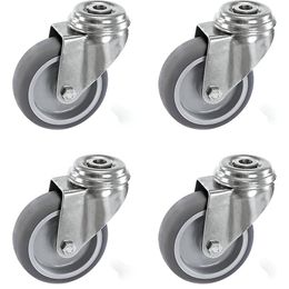Proroll Set aus thermoplastischen Gummireifen, Gehäuse Edelstahl, mit Rückenloch, 4 Lenkrollen, Rad-Ø x Breite 50 x 19 mm