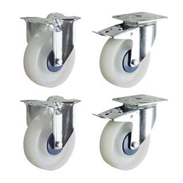 tente Polyamid-Rad-Set, weiß, 2 Lenkrollen mit Doppelstopp, 2 Bockrollen, Rad-Ø x Breite 100 x 36 mm
