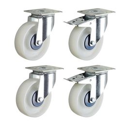 tente Polyamid-Rad-Set, weiß, 2 Lenkrollen, 2 Lenkrollen mit Doppelstopp, Rad-Ø x Breite 100 x 36 mm