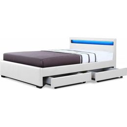HABITAT ET JARDIN LED-Bett Nico mit 4 Schubladen - 140 × 190 cm - Weiß