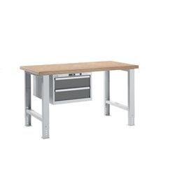 LISTA Werkbank im Baukastensystem, Höhe 740 - 1090 mm, Hängeschrank, 2 Schubladen, graumetallic, Tischbreite 1500 mm