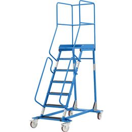 eurokraft pro Mobile Podestleiter, Siebdruck-Stufeneinlage, 7 Stufen