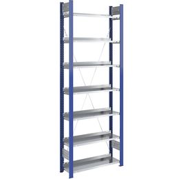 hofe Ordner-Steckregal, einseitig, Höhe 2350 mm, BxT 750 x 300 mm, Grundregal, blau / verzinkt