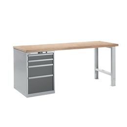 LISTA Werkbank im Baukastensystem, Höhe 840 mm, Unterstellschrank, 4 Schubladen, graumetallic, Tischbreite 2000 mm