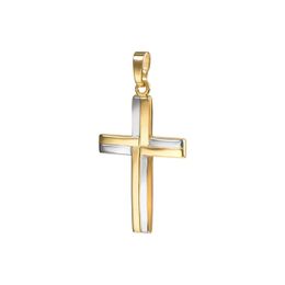 JEVELION Kreuzanhänger Kreuz Anhänger 750 Gold bicolor (Goldkreuz