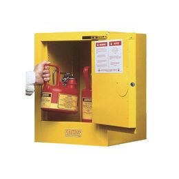 Justrite FM-Sicherheits-Kleinschrank, Tischschrank, eintürig, selbstschließend, gelb