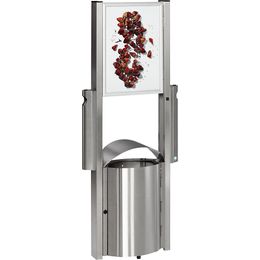 Var Abfallsammler mit Ascher und Werbefläche, Volumen 50 l, HxBxT 1800 x 710 x 350 mm, Edelstahl