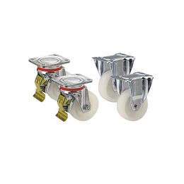 Wicke Polyamid-Rad, Set-Angebot, 2 Lenkrollen mit Doppelstopp und 2 Bockrollen, mit Kugellager, Rad-Ø x Breite 100 x 35 mm, Tragfähigkeit 350 kg